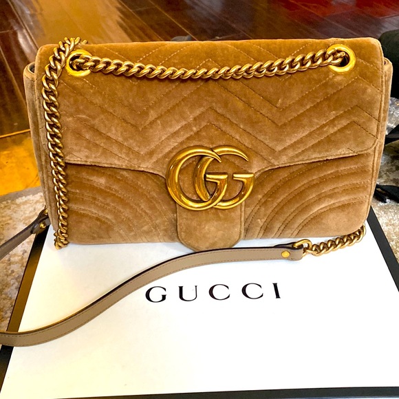 Gucci | Bags | Gucci Marmont Brown Velvet Shoulder Bag | Poshmark